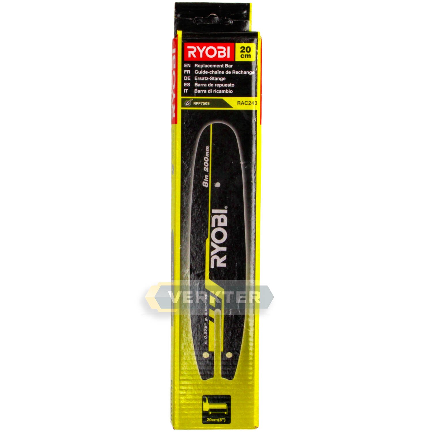 Laippa Ryobi RAC243 8''; 20 cm; 3/8''; 33; 1,3 mm - 5132002716 - Terälevyt - Ketjusahat